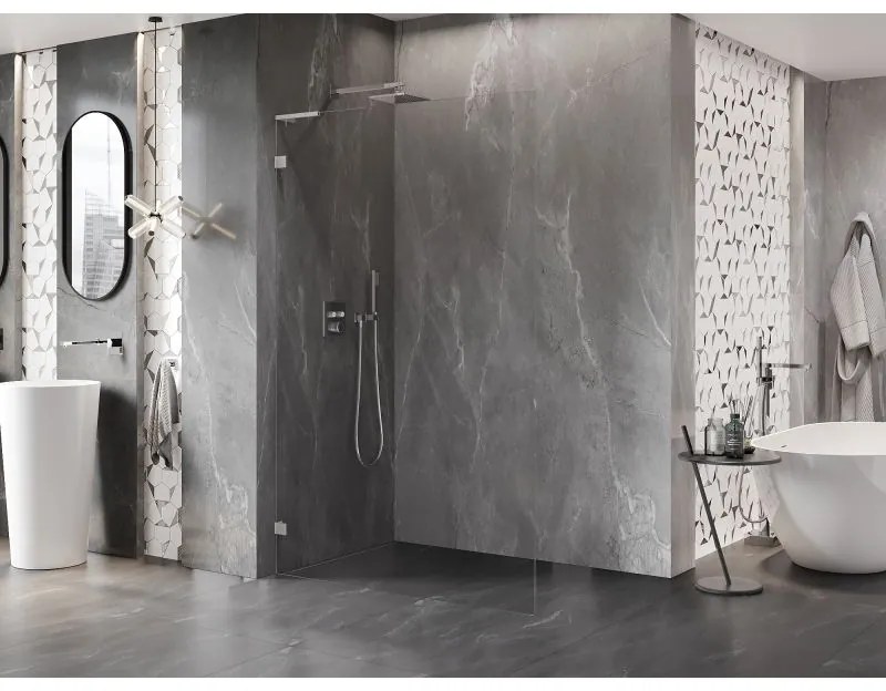 Mexen Lunar L sprchová stěna levá 80 x 200 cm, 8mm čiré sklo, broušená ocel, 830L-080-000-97-00-L
