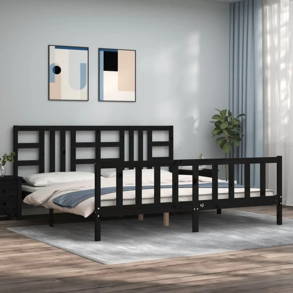 Rám postele s čelem černý 200 x 200 cm masivní dřevo 3191995