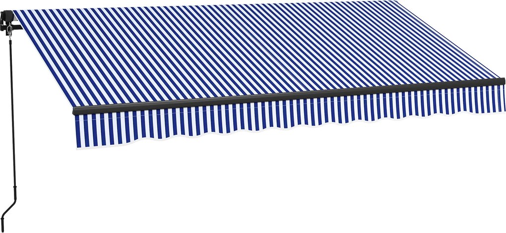 Outsunny Retrakční Manuální Markýza 3 x 2,5 m Balkonová Markýza s Nastavitelným Náklonem Hliníkový Rám Polyester Anti-UV Modrá a Bílá | Aosom
