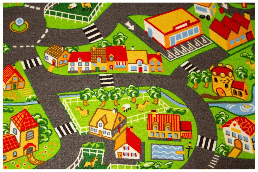 Dětský kusový koberec Crazy Village Uličky zelený šedý Rozměr: 200x200 cm