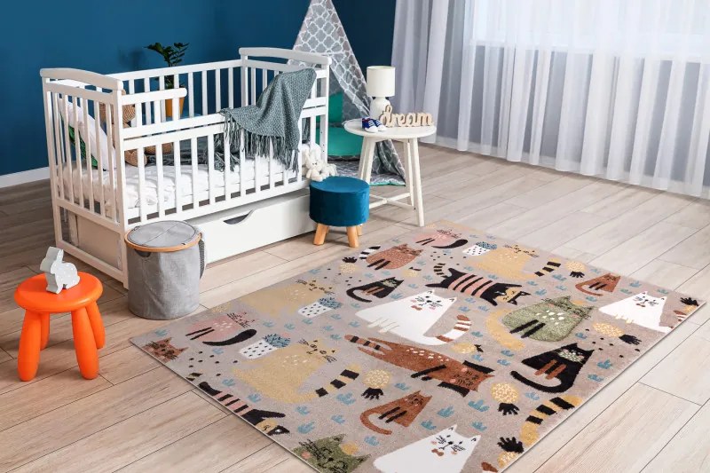 Dywany Łuszczów, Dětský kusový koberec Fun Kittens Cats beige, 180x270, vícebarevná, dětský pokoj