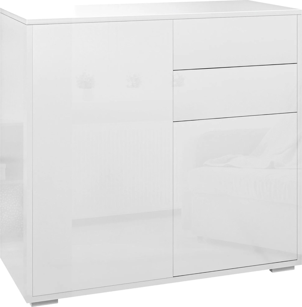 Úložný kabinet HOMCOM s 2 zásuvkami a 2 skříňkami, nastavitelnými policemi, pro obývací pokoj, kuchyň, ložnici, 79 x 36 x 74 cm, leskle bílý | Aosom