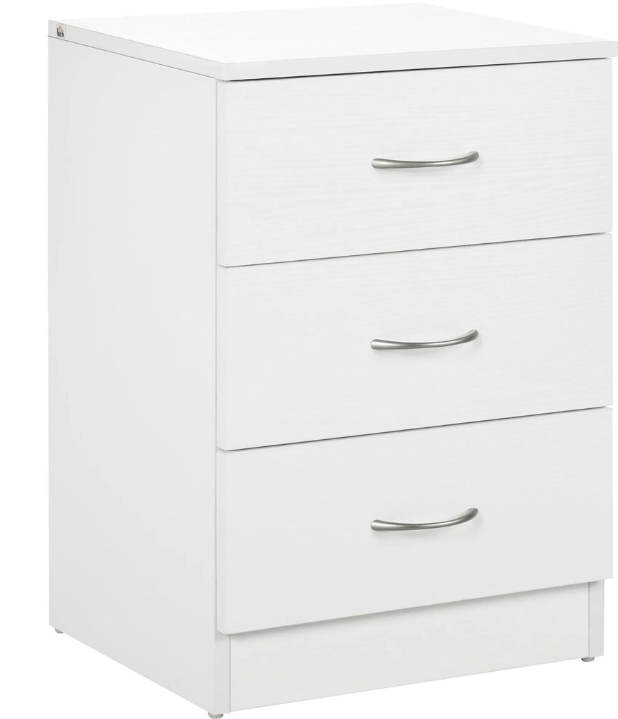 HOMCOM Moderní noční stolek se 3 zásuvkami pro obývací pokoj a ložnici, nosnost 50 kg, 40x35x58 cm, bílý | Aosom
