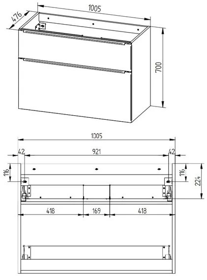 EBS Nevio B Skříňka pod umyvadlo 101 cm s černým úchytem, bílá lesklá S_NEVIO101CBBU