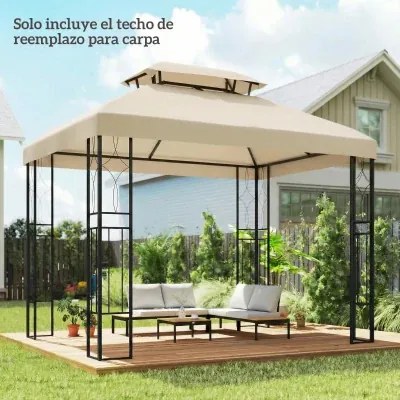 Outsunny náhradní střecha 4x3 m s dvojitou střechou, odtokovými otvory a UV ochranou, pouze střecha, BEZ rámu, krémově bílá