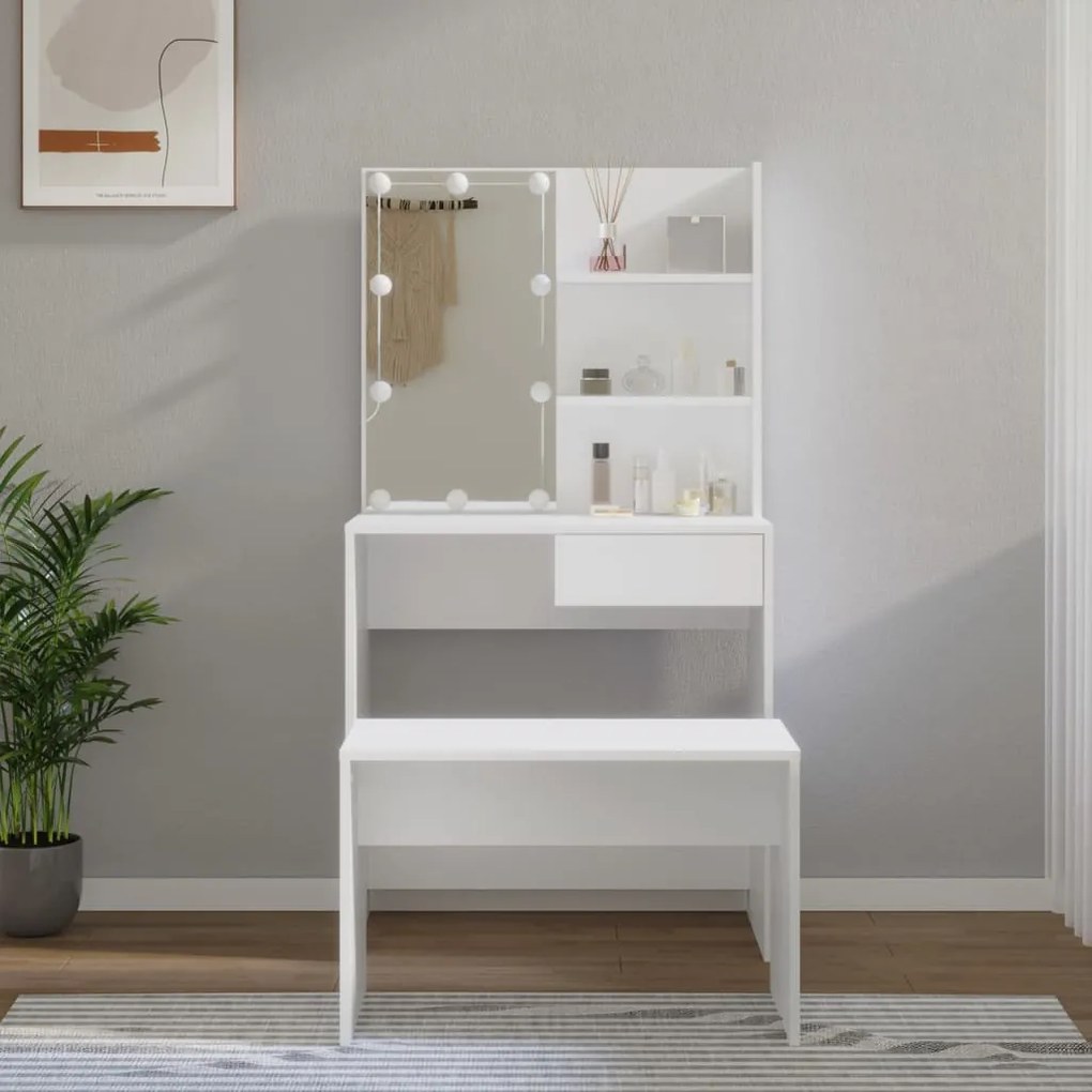 Toaletní stolek sada s LED bílý kompozitní dřevo 3114107