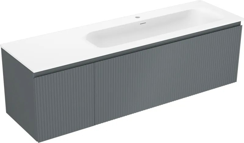 Mexen Rivel, koupelnová skříňka 160 cm s pravým umyvadlem Vela, 1S, 1D, drážkovaná, grafitová/bílá matná, 91A23-16047-3-BBFF66-W23P01