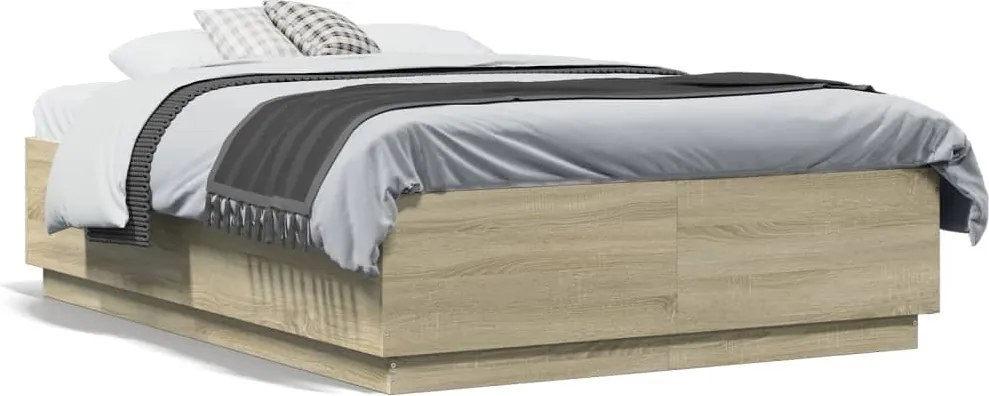 Rám postele s LED osvětlením dub sonoma 140 x 190 cm kompozit 3209641
