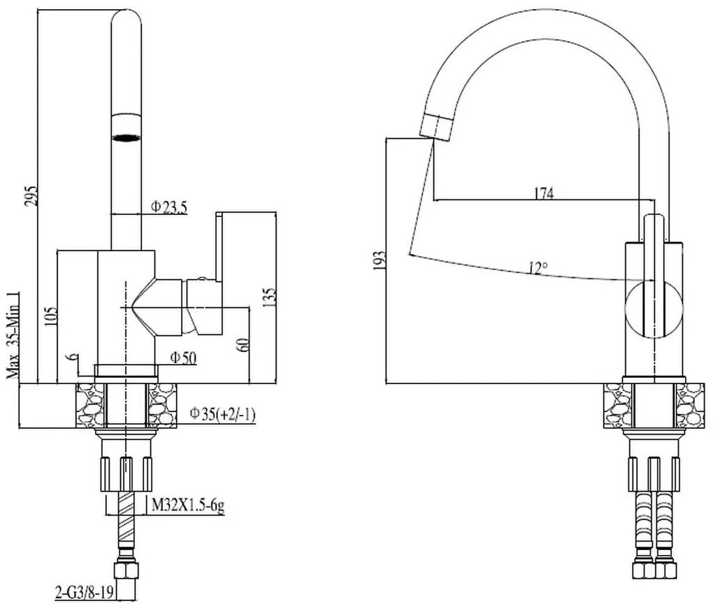 ALVEUS Set CORTINA 20 dřez 450x500mm + baterie TONIA, černá