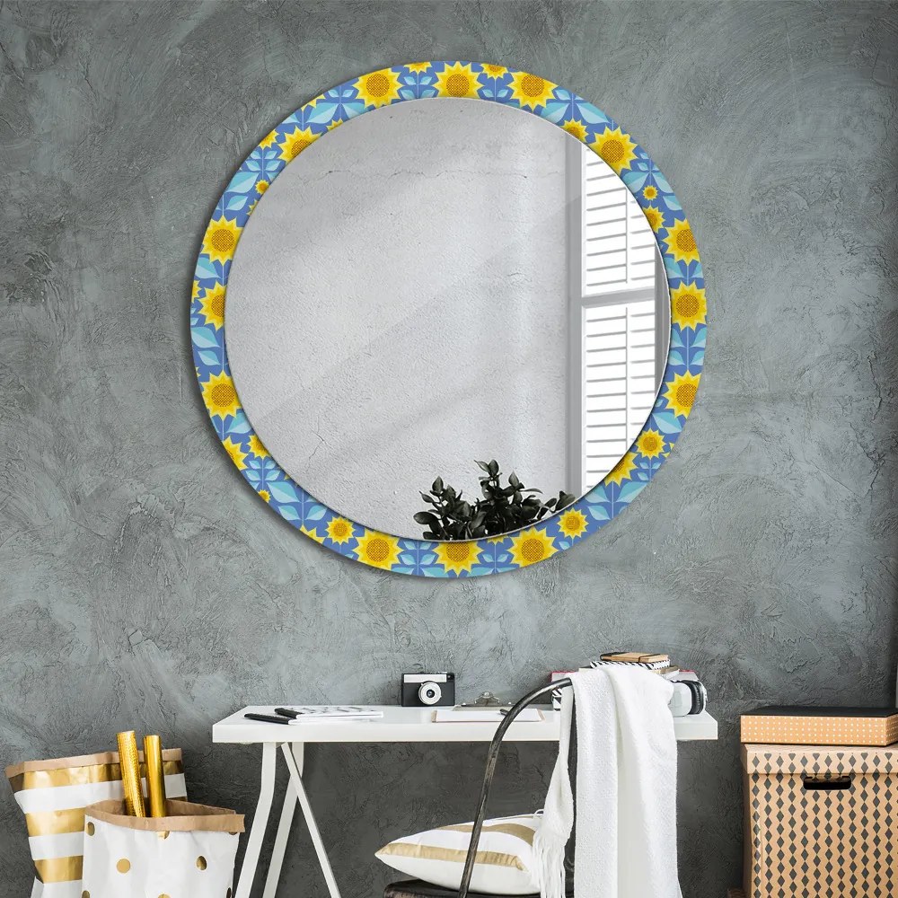 Kulaté dekorativní zrcadlo Geometrické slunečnice fi 100 cm