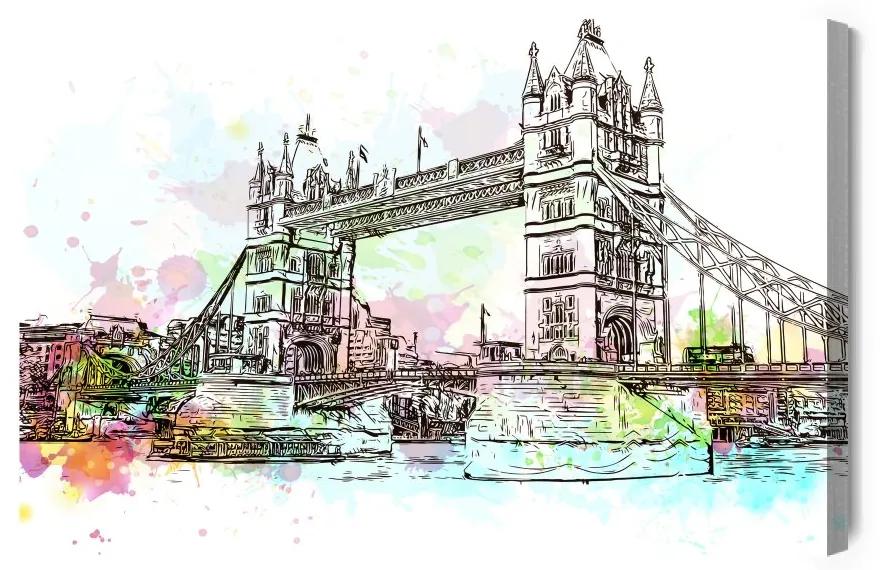 Obraz Tower Bridge Malovaný Akvarelem Nedostatek Nedostatek Plátno Canvas 30x20