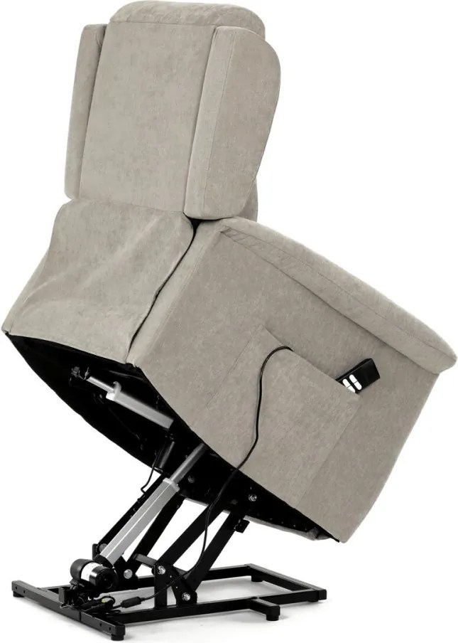 Relaxační křeslo s elektrickým ovládáním, pomoc při vstávání, potah lanýžová látka, 2 motory (82 x 98) cm