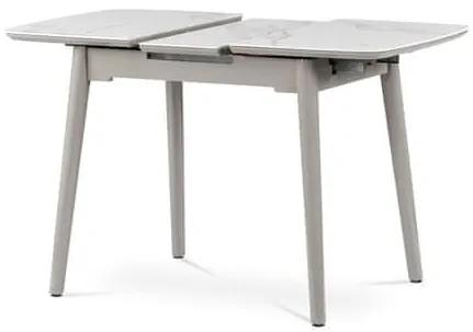 Autronic Moderní jídelní stůl Jídelní stůl 110+30x75 cm, keramická deska bílý mramor, masiv, šedý vysoký lesk (HT-401M WT)