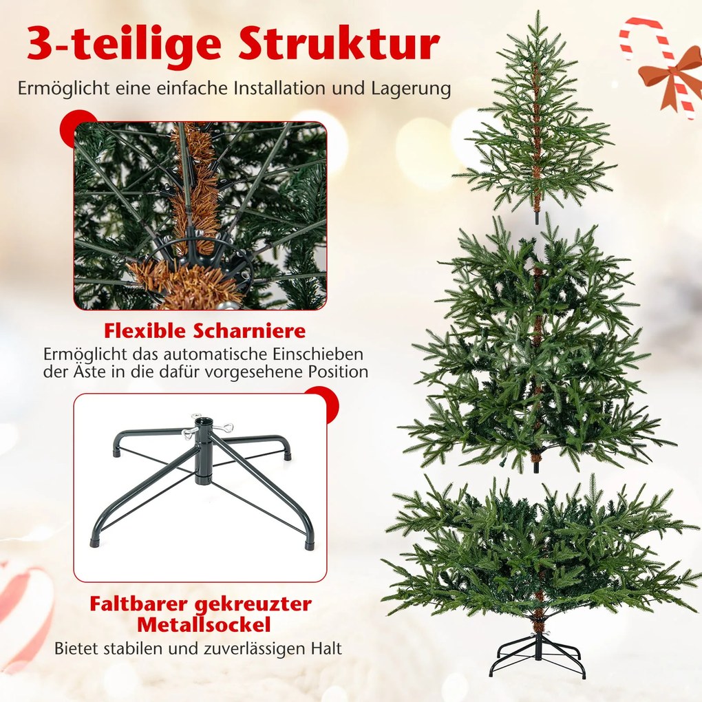 Costway 180 cm Umělý vánoční stromeček s 250 Vícebarevná LED světla Umělý