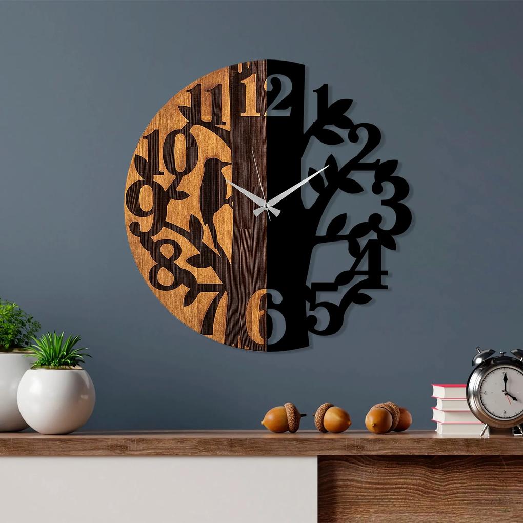 Wallexpert Dekorativní nástěnné dřevěné hodiny Wooden Clock - 71, Ořech, Černá