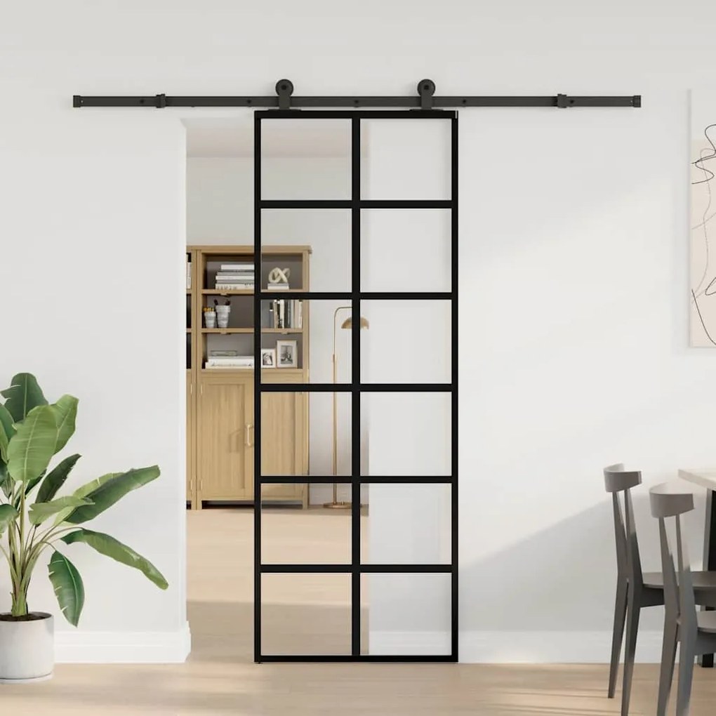 Posuvné dveře s kováním 76x205 cm ESG sklo a hliník 3332842