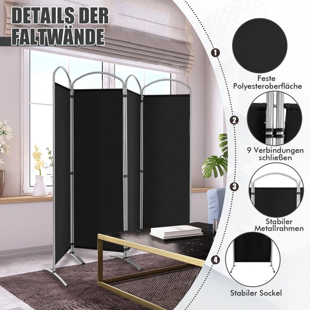 Costway Folding 4 Panel Room Diferd pro Home – 221 × 51 × 188 cm, černý
