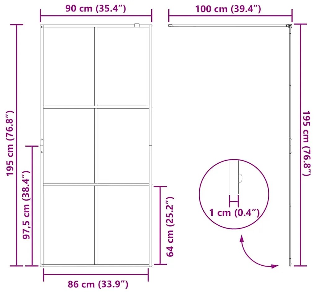 vidaXL Marketos Zástěna do průchozí sprchy čiré ESG sklo 90 x 195 cm černá