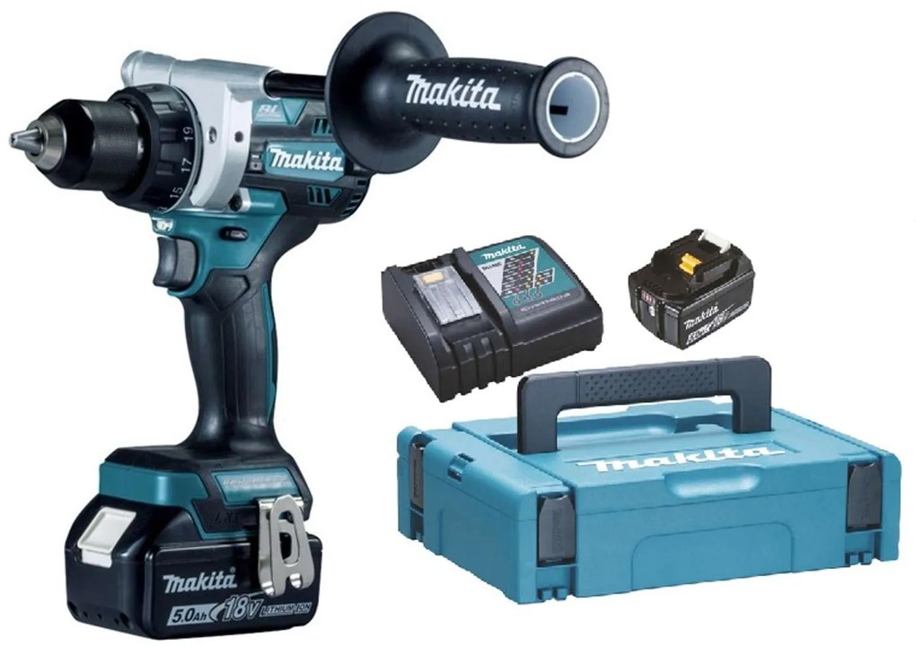 Makita - 18V AKU vrtací šroubovák, 2x aku 5,0 Ah Li-Ion, nabíječka DDF492RTJ