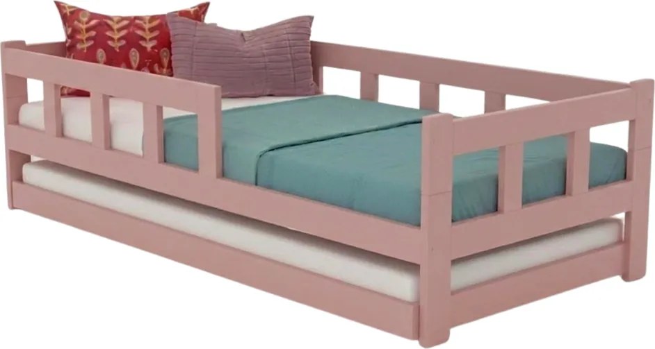 Benlemi Dřevěná jednolůžková postel FENCE 4v1 se zábranou a přistýlkou Zvolte barvu: Béžová, Zvolte rozměr: 90x180 cm, Zvolte zábranu: S jednou zábranou vpravo