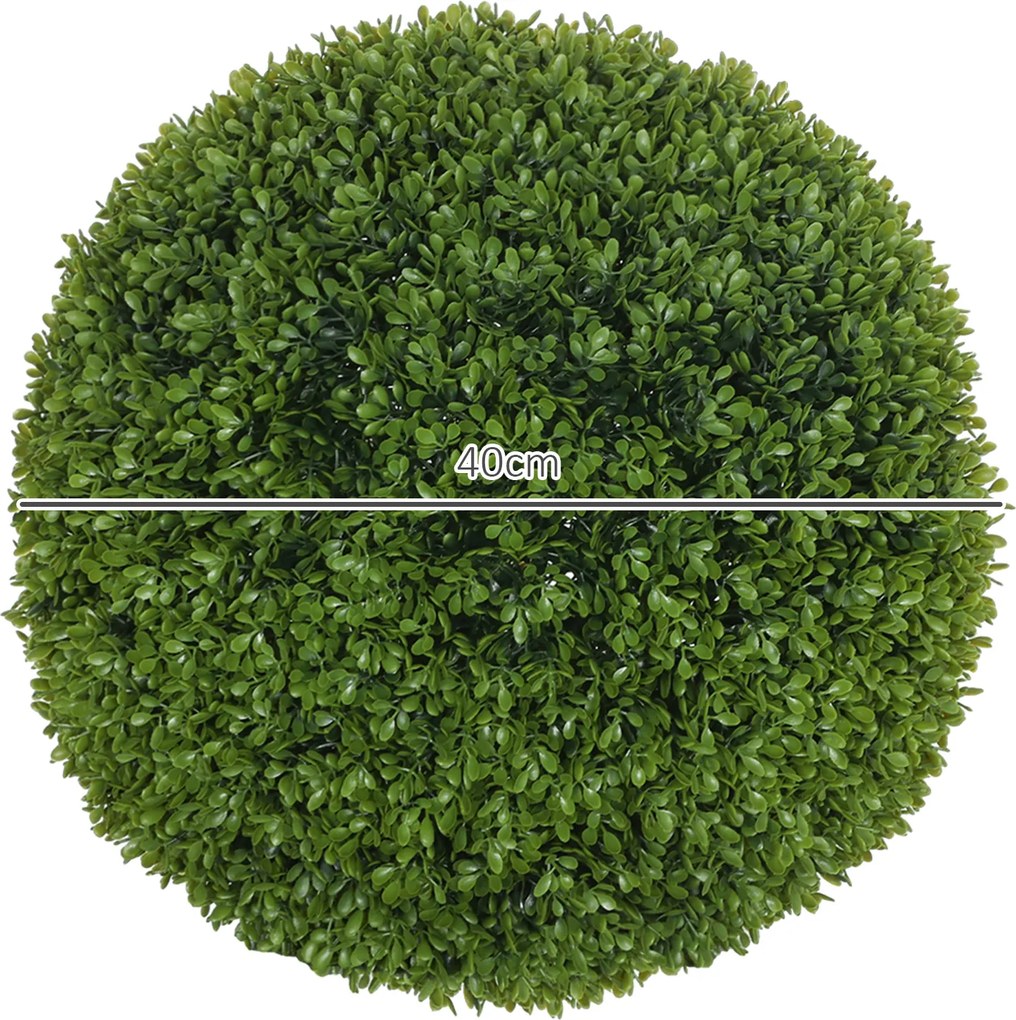 HOMCOM Sada 2 umělých koulí z buxusu 40 cm, UV ochrana, dekorace pro domov, zahradu, svatbu, tmavě zelená