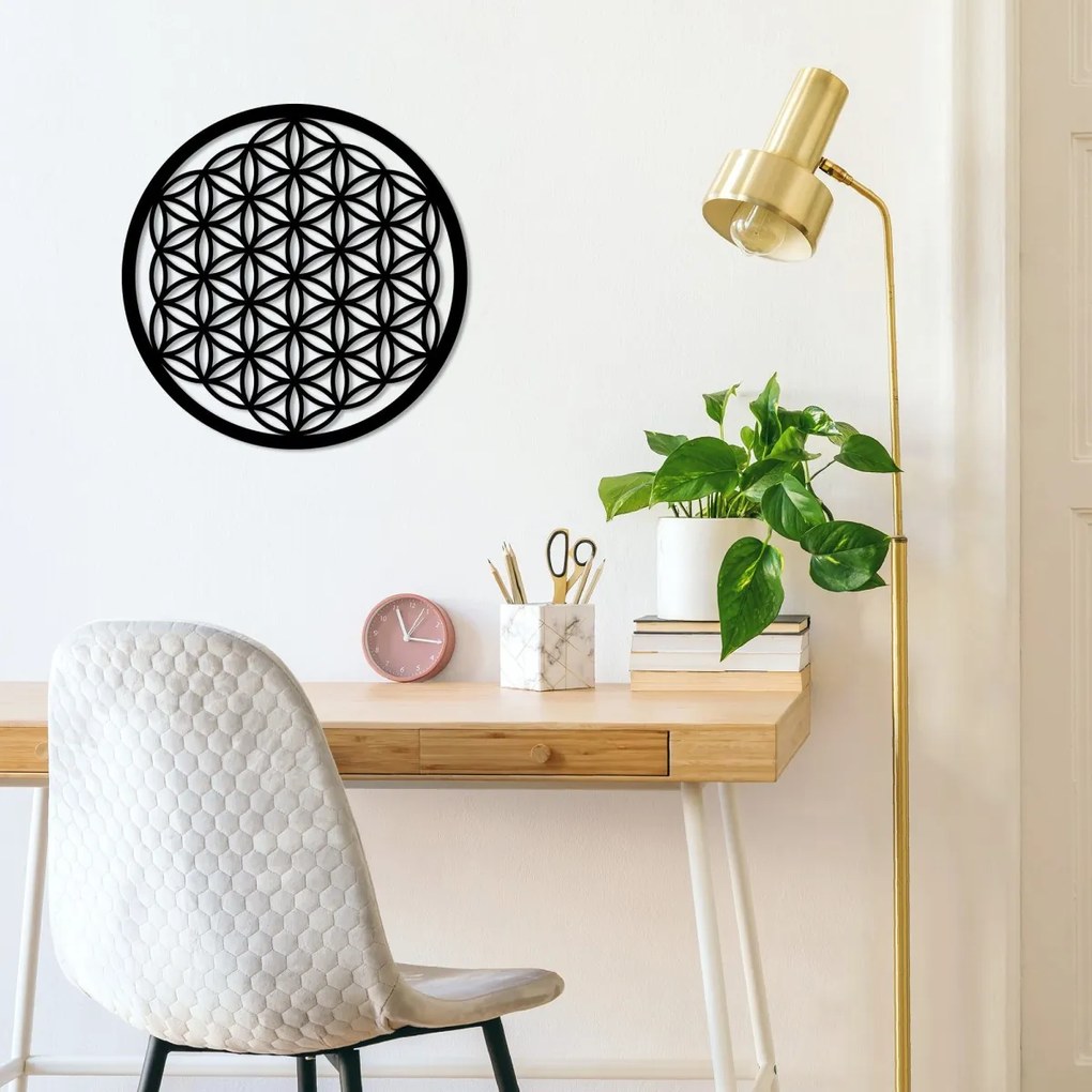 Nástěnná kovová dekorace FLOWER OF LIFE černá