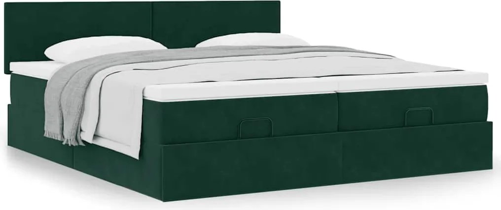 Osmanský rám postele s matrací tmavě zelená 200x200cm samet 3312065
