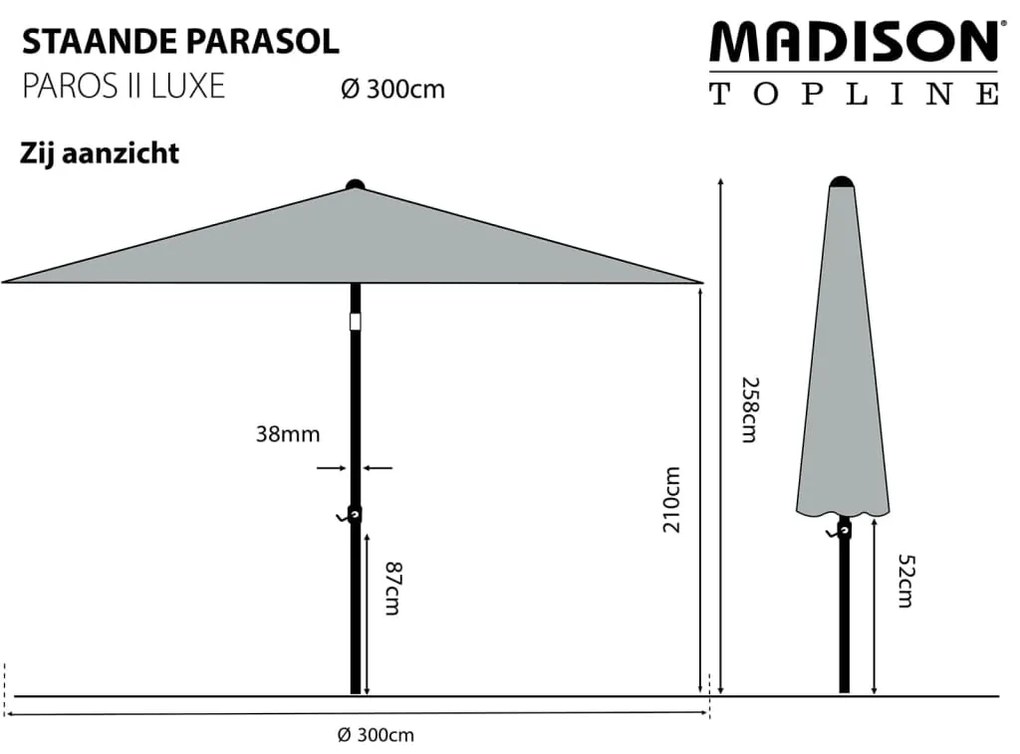 Madison Slunečník Paros II Luxe 300 cm šedý - Default Title