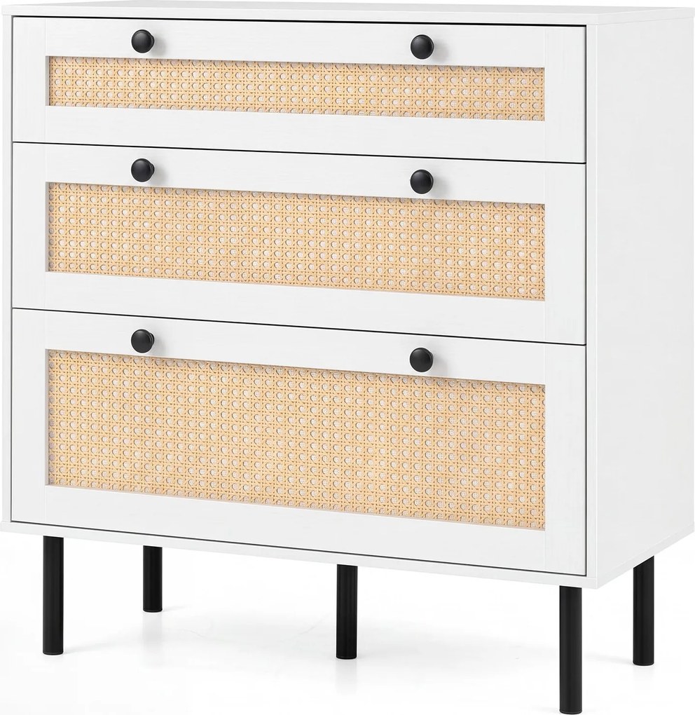 Costway Komoda s 3 zásuvkami z ratanu – 75 × 35 × 77,5 cm