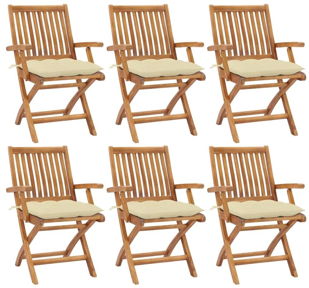 3072767 vidaXL Skládací zahradní židle s poduškami 6 ks masivní teak