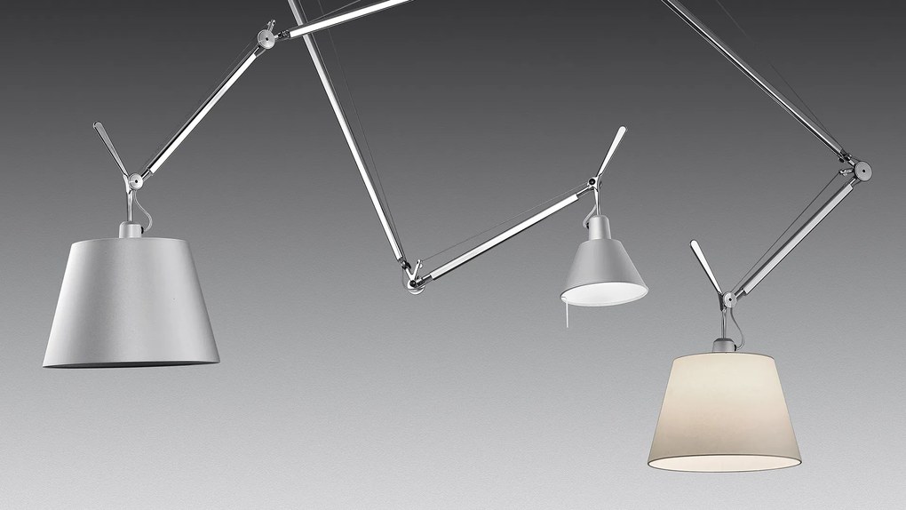 Artemide 0629000A + 0781020A Tolomeo decentrata, designové závěsné svítidlo, 1x150W E27, polohovatelná ramena, stínítko satin, průměr 36cm