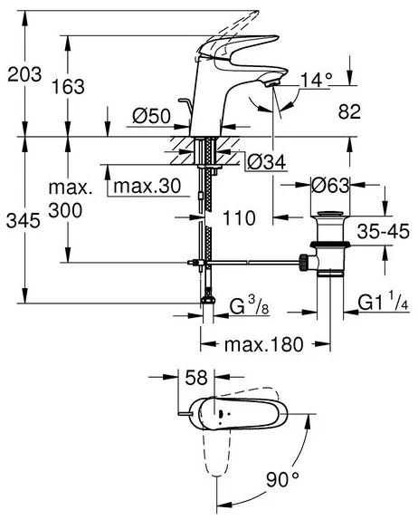 Grohe Wave Umyvadlová páková baterie stojánková s výpustí chrom 23581001