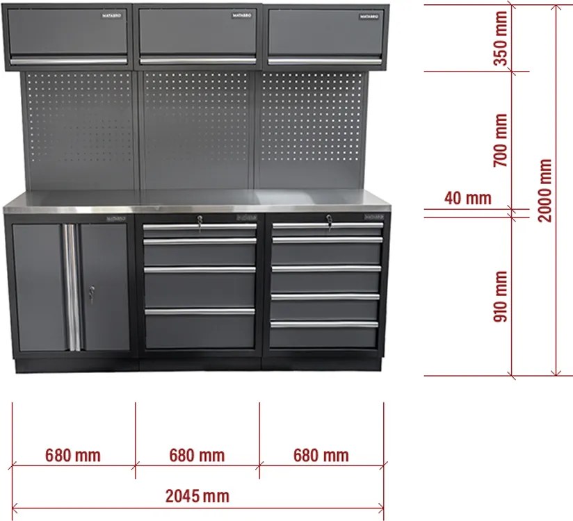 AKČNÍ SET Sestava 6 ks dílenského nábytku SET-CA01028 s nerezovou pracovní deskou MB-TGW80S
