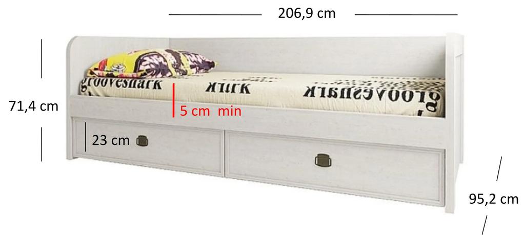 Jednolůžková postel 90 cm Marlene 2S (borovice vintage) (s roštem). 1053037