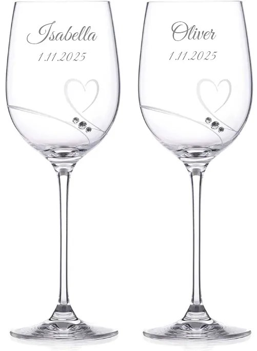 Dekorant Svatební sklenice na bílé víno Romance simple s krystaly Swarovski 330 ml 2KS