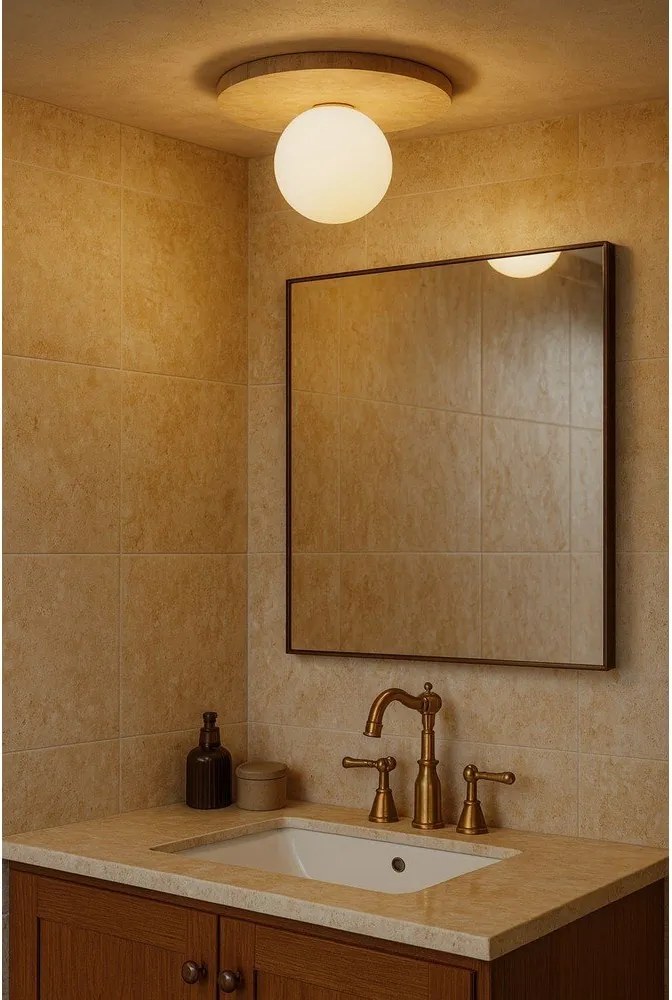 Béžové kamenné stropní svítidlo se skleněným stínidlem ø 12 cm Hilde – Opviq lights