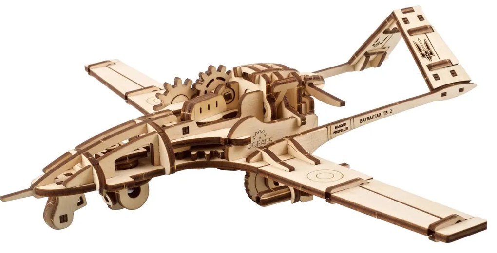 Ugears 3D dřevěné mechanické puzzle Bojový dron Bayraktar TB2