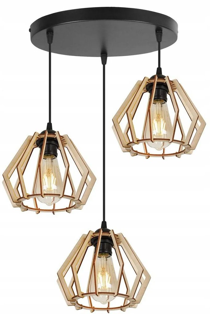 Závěsné svítidlo Timber, 3x dřevěné stínítko,