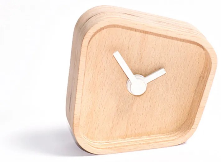 Stolní hodiny Uneven XS, bukové dřevo, bílé ručičky