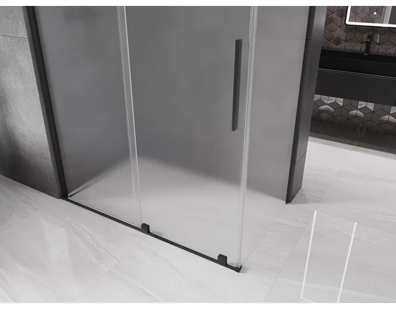 Mexen Velar, sprchový kout s posuvnými dveřmi 130 x 70 cm, 8mm sklo námraza, černá matná, 871-130-070-31-70