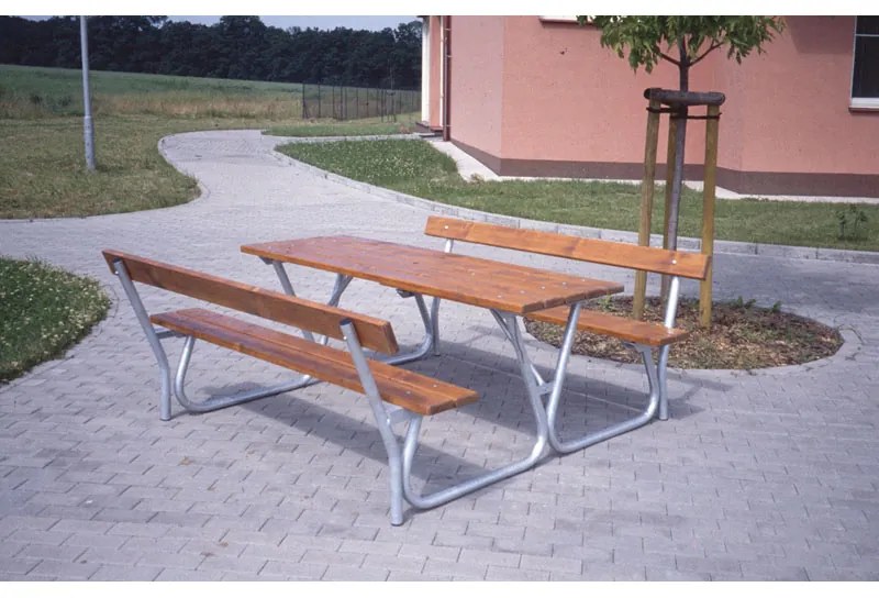 Venkovní stůl s lavicemi a opěradly, 1800 mm