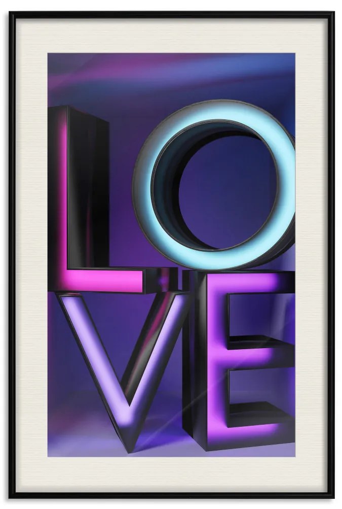 Plakát Skleněná láska - neonové texty s imitací 3D efektu na barevném pozadí