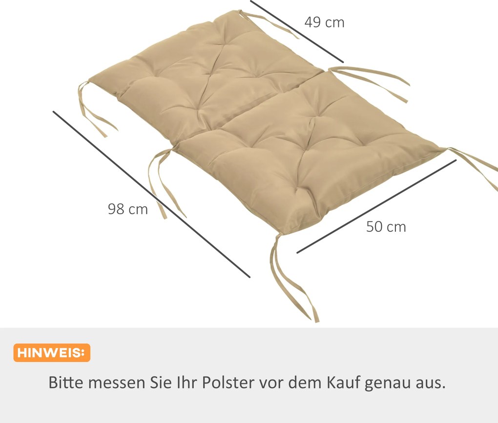 Outsunny sada 2 polštářů na sezení, 98 x 50 cm Polštář na židli s poutky, potah z tkaniny, tloušťka 8 cm, barva khaki