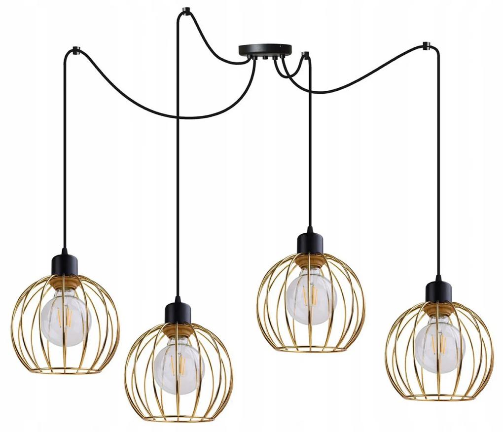 Light for home - Nastavitelné závěsné svítidlo LH015 "SPIDER MONA", 4x60W, E27, černá, zlatá