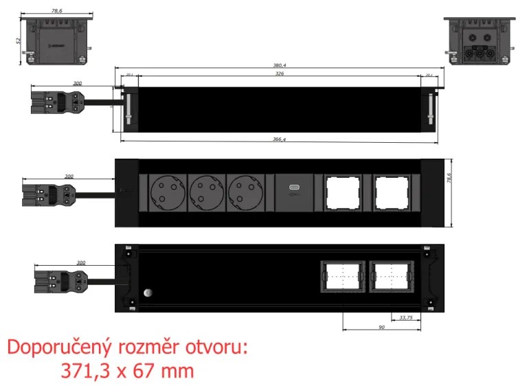 IBConnect Vestavná zásuvka INTRO bílá - různé konfigurace Konfigurace elektrozásuvky: 3x230V + USB nab. A+C + 3xModul