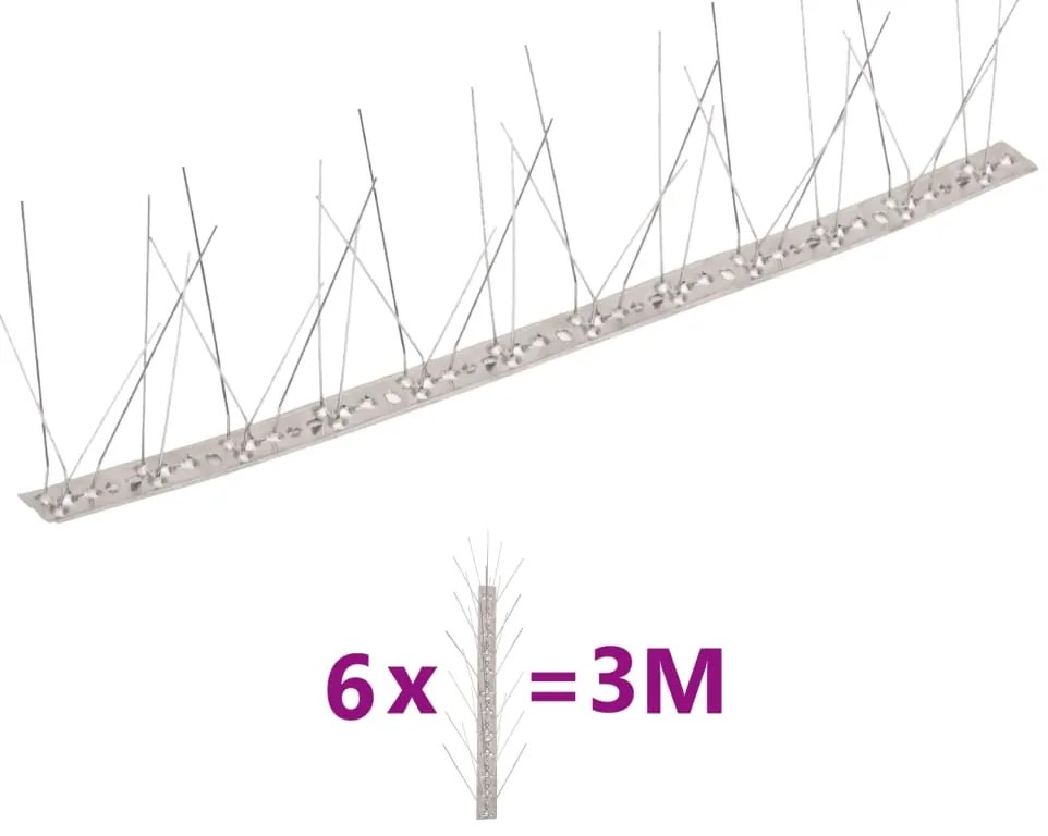 5řadové nerezové hroty proti ptákům a holubům sada 6 ks 3 m