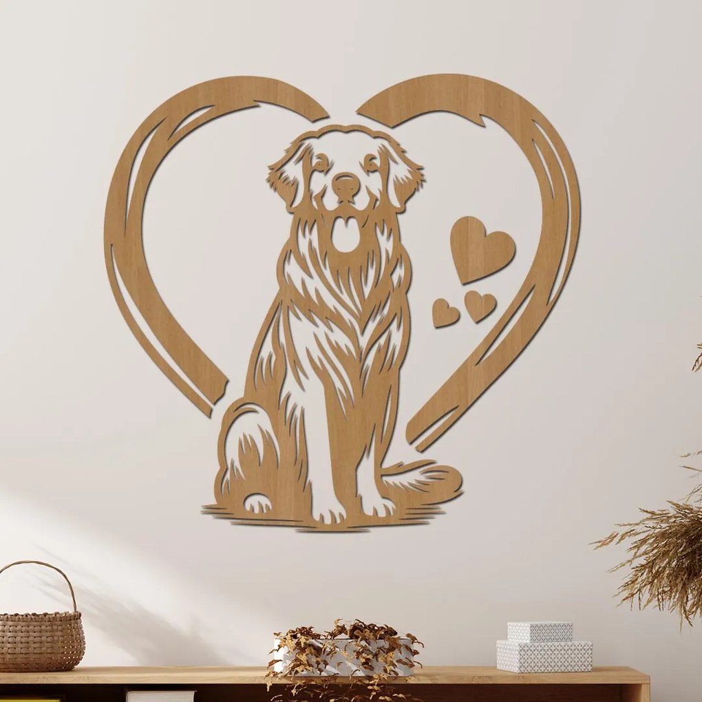 dřevo života Dřevěný obraz Zlatý retriever v srdci Zvolte rozměr (cm): 80x77, Zvolte barvu dekoru: Bílá