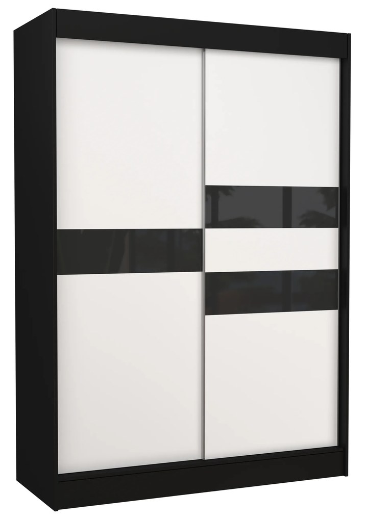 Posuvná skříň s lacobel BATIA Šířka: 150, Hlavní barva: Bílá, Další barva: Černý Lacobel