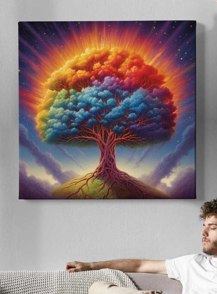 Obraz na plátně - Barevný zářící strom života FeelHappy.cz Velikost obrazu: 100 x 100 cm