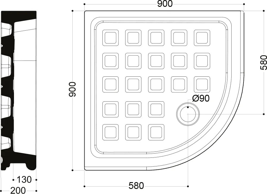 Kerasan RETRO keramická sprchová vanička, čtvrtkruh 90x90x20cm, R550, bílá 133901